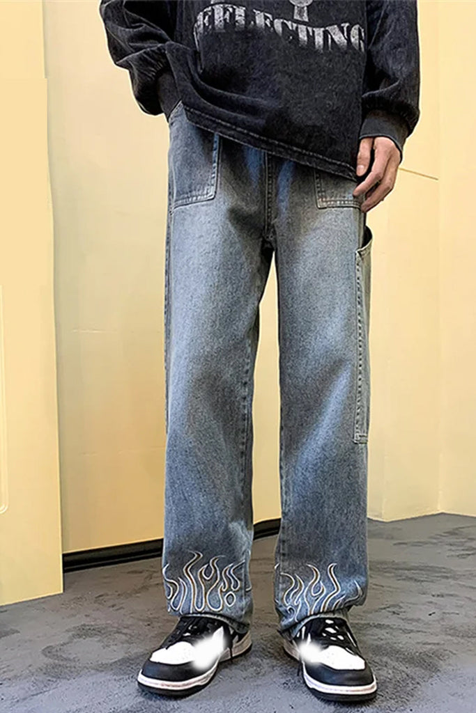 Flame Pattern Long Hip Hop Jeans Pants – Omcne