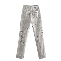 Newspaper Print Washed Boyfriend Jeans – Omcne