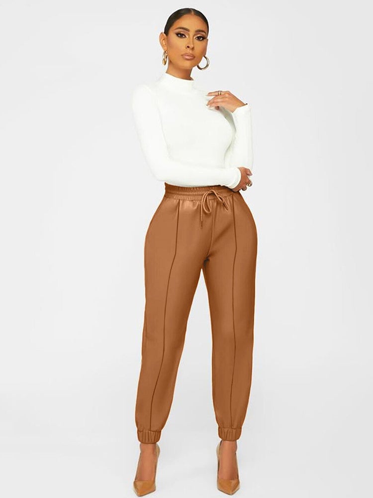PU Leather Drawstring Pants