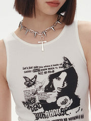 Gothic Punk Printed Rib Crop Tank Top – Omcne