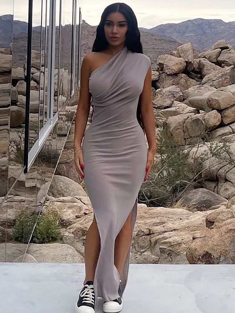 One Shoulder High Split Maxi Dress – Omcne