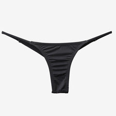 Brazilian Solid Color Ruched String Bikini Thong Bottom - Black – Omcne