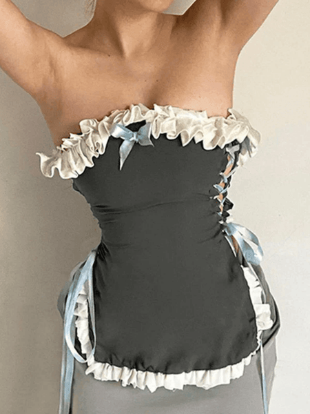 Frill Trim Slit Bandeau Corset Top – Omcne