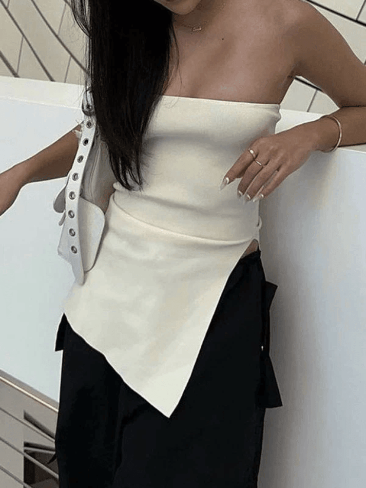 White Split Asymmetric Bandeau Top